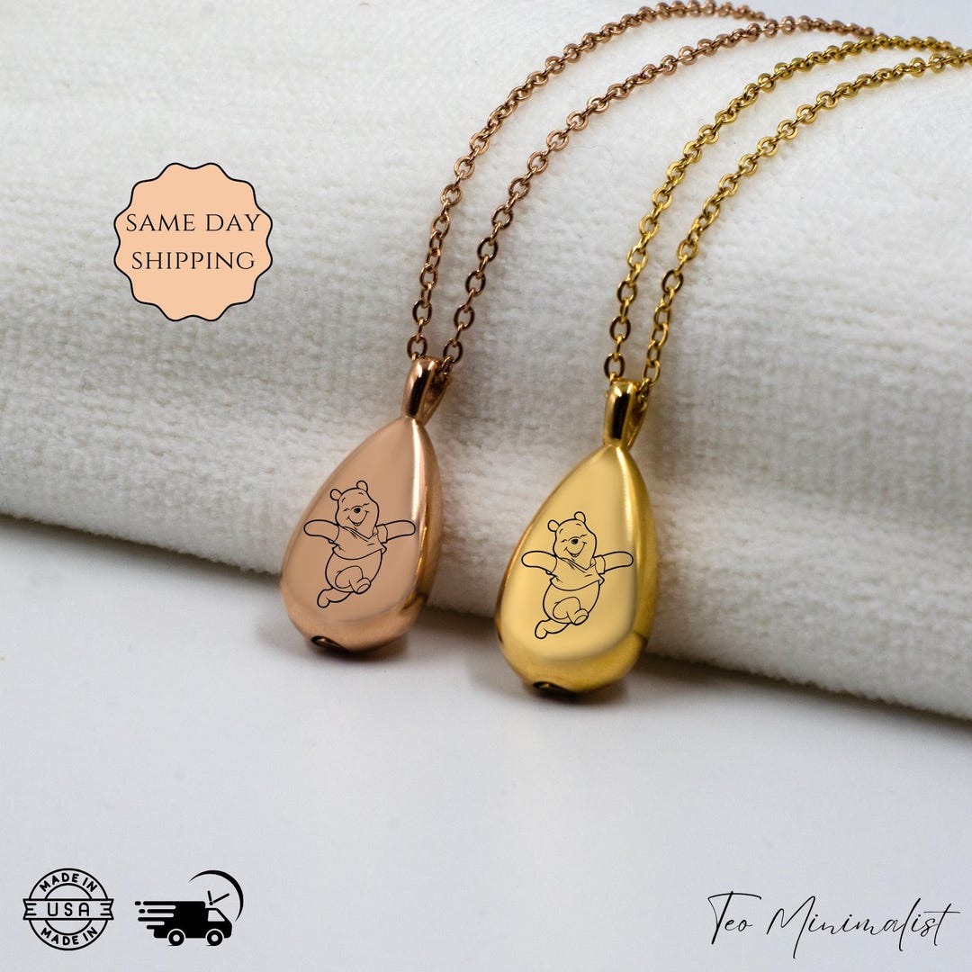 Personalized Winnie Bear Urn Necklace: Teardrop Cremation Ash Keepsake ...