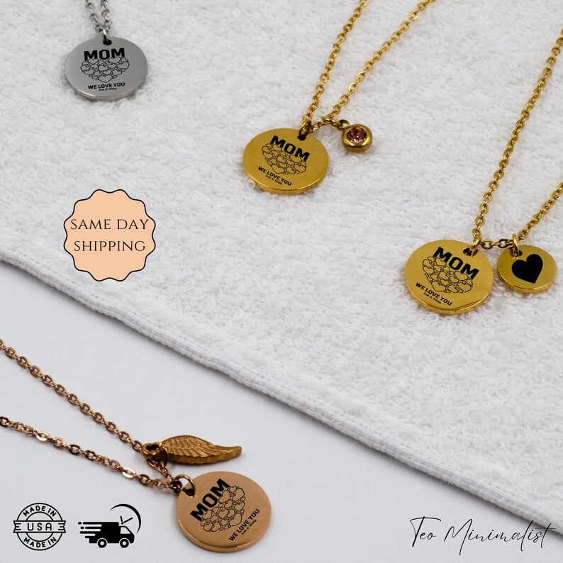 Personalized Mom Necklace: Engraved Name Heart Pendant, Stainless Steel ...