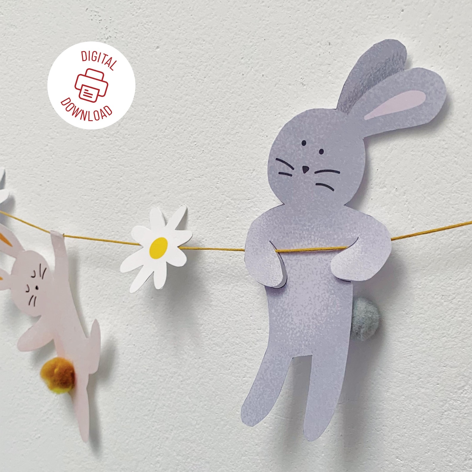 Cute Little Rabbits Garland. Printable DIY Easter Paper Garland. Spring ...