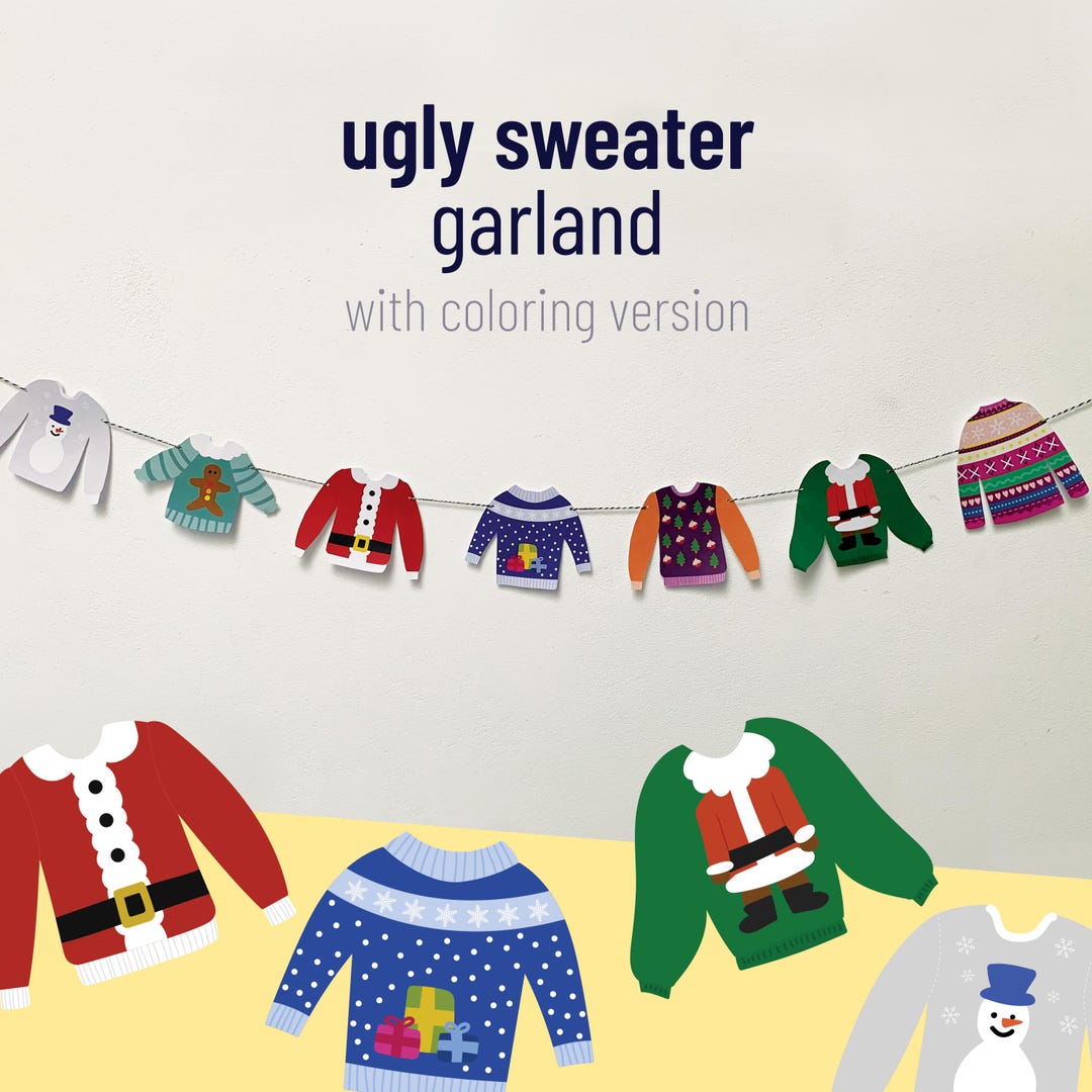 Ugly Sweater Garland Printable – Christmas Banner PDF With Coloring Pages - Etsy