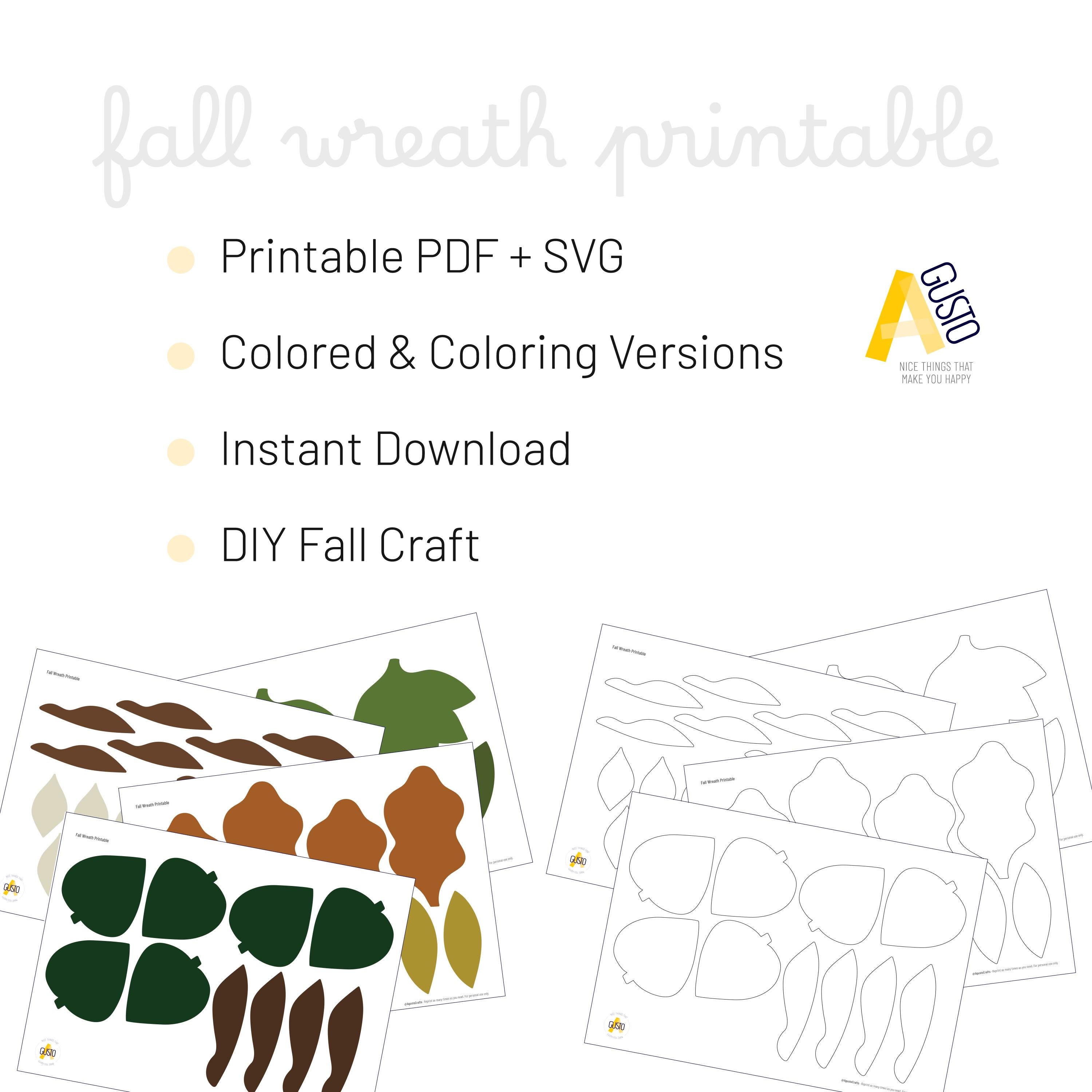 Fall Wreath Printable | DIY Front Door Wreath Template | Autumn Leaves ...