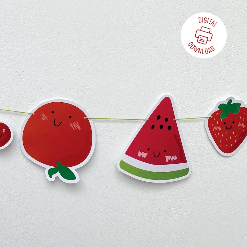 Kawaii Fruit Garland Printable: DIY Coloring Banner (digital Download ...