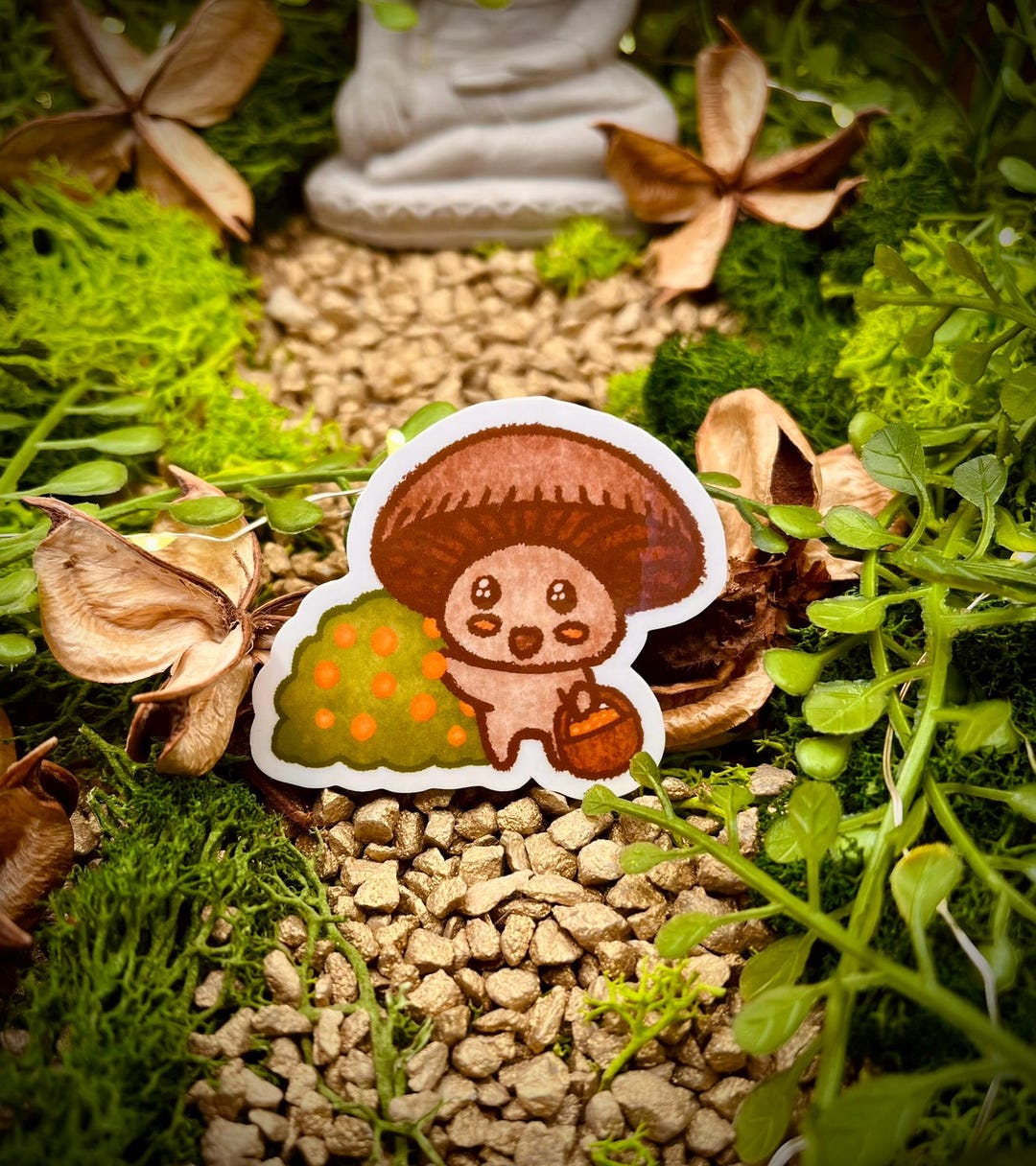 Forest Mushman Laminated Vinyl Sticker | Cute Mushroom Art | Stickers ...