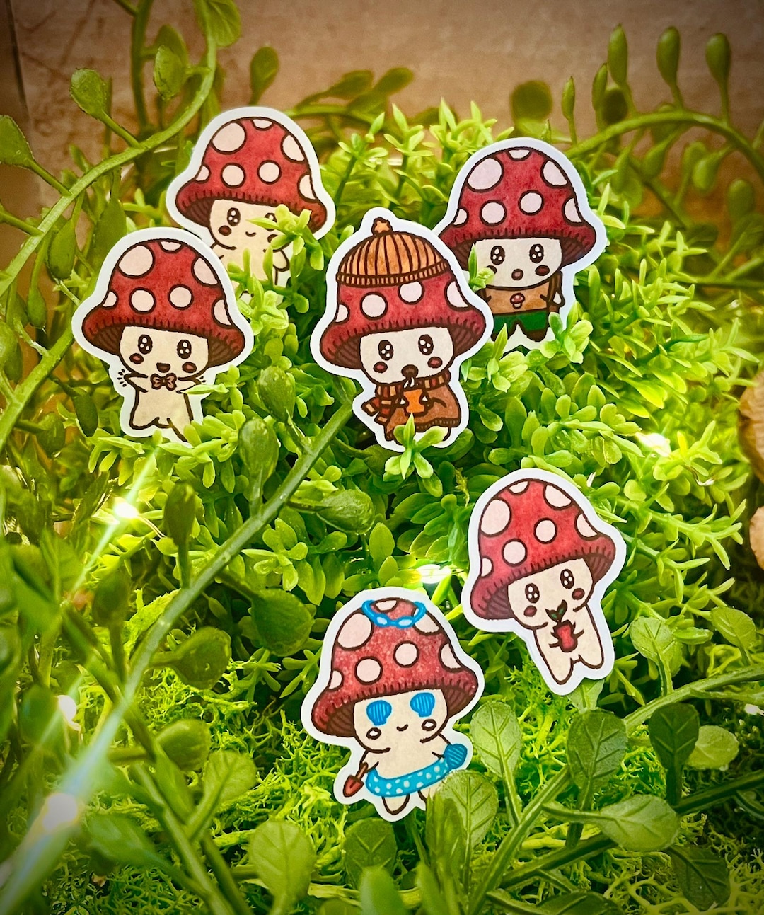 Set of 6 Mini Mushman Laminated Vinyl Stickers | Cute Mushroom Art ...