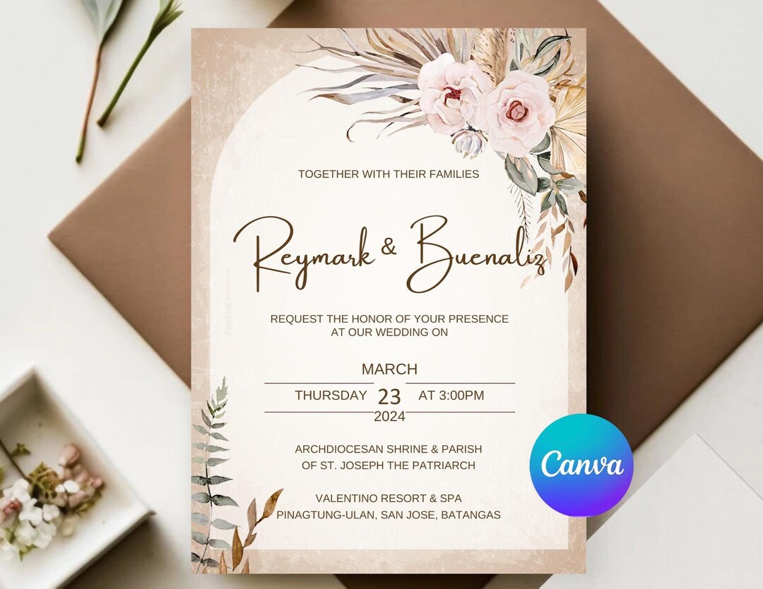 Boho Chic Wedding Invitation, Boho Rustic Wedding Invitation, Bohemian ...