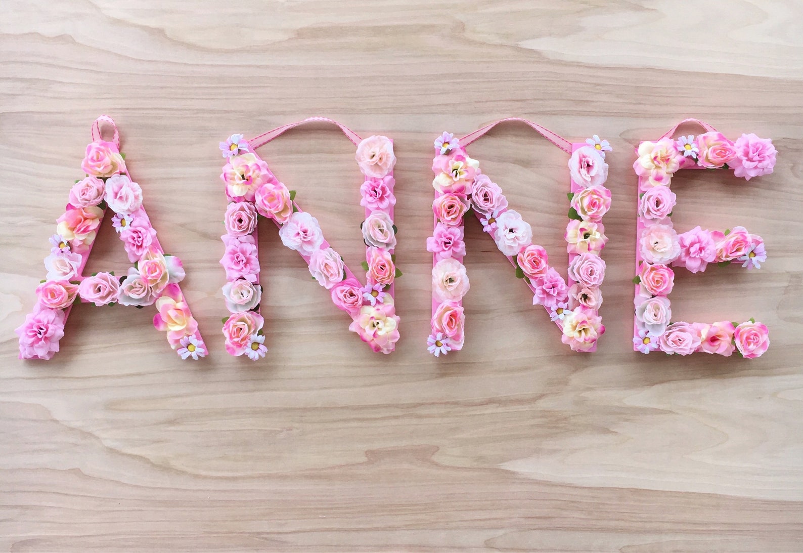 Pink Flower Letter or Number Wall Hanging, Floral Name Girls Nursery ...