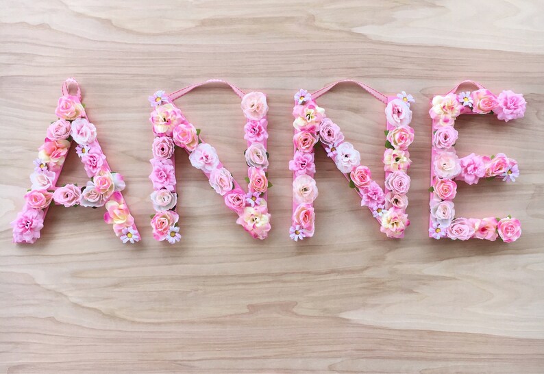 Pink Flower Letter or Number Wall Hanging, Floral Name Girls Nursery ...