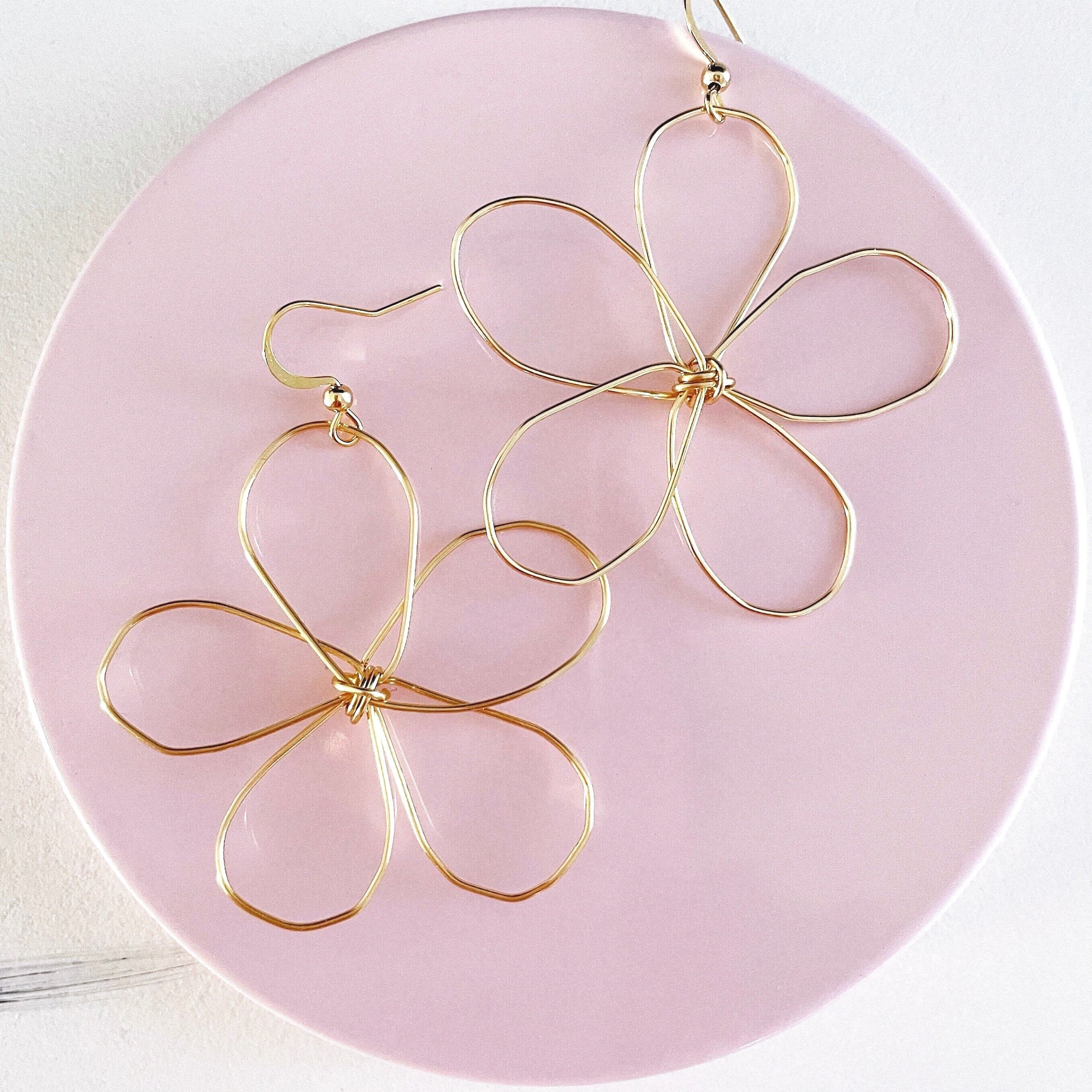 Large Gold Flower Statement Earrings Handworked Modern Floral Daisy ...