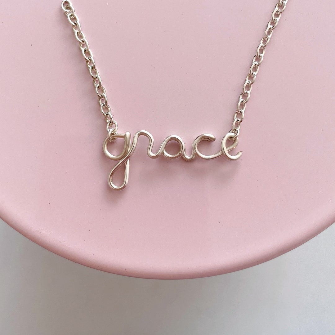 Handmade Silver Plated Grace Script Necklace - Etsy
