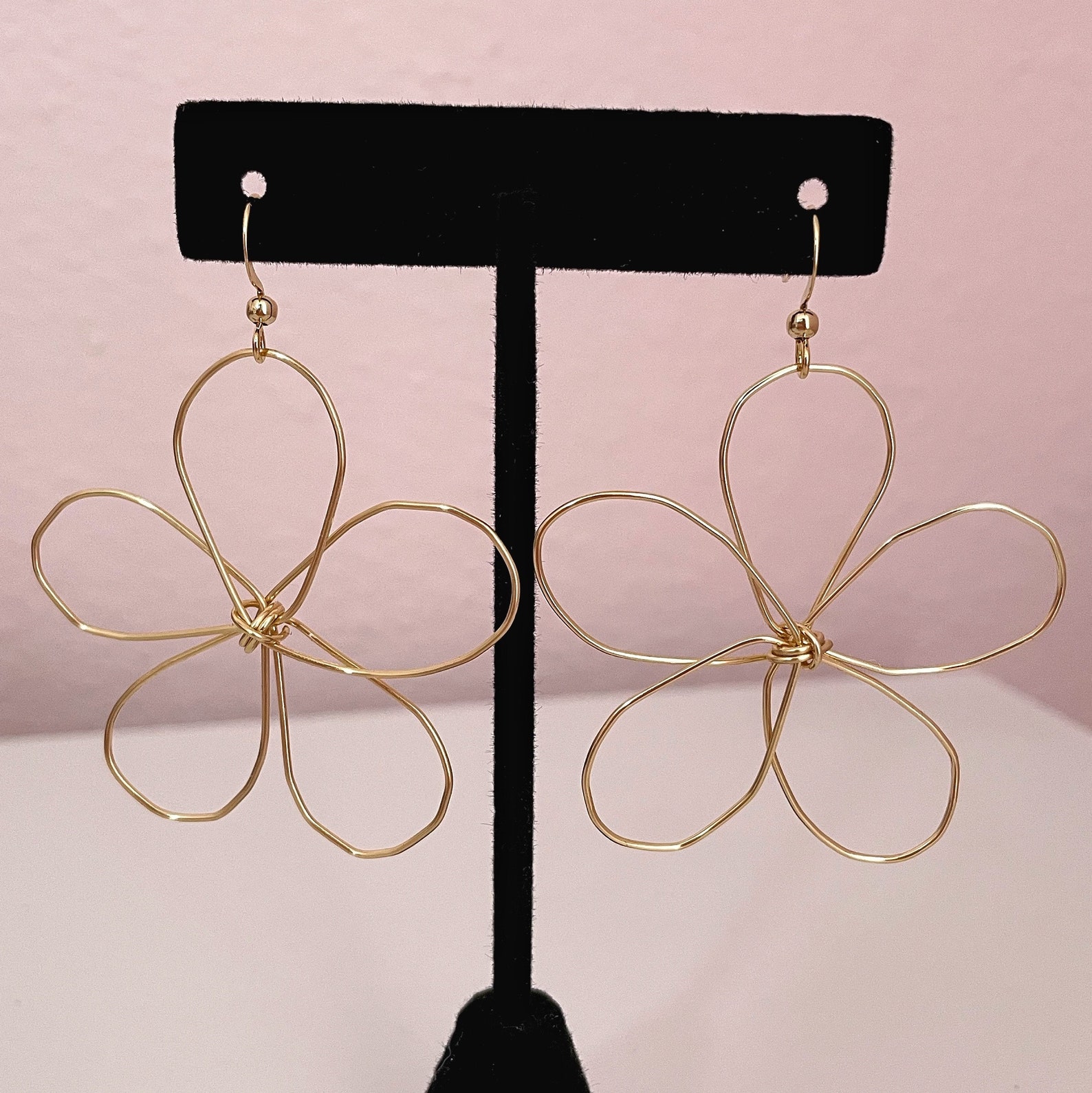 Large Gold Flower Statement Earrings Handworked Modern Floral Daisy ...