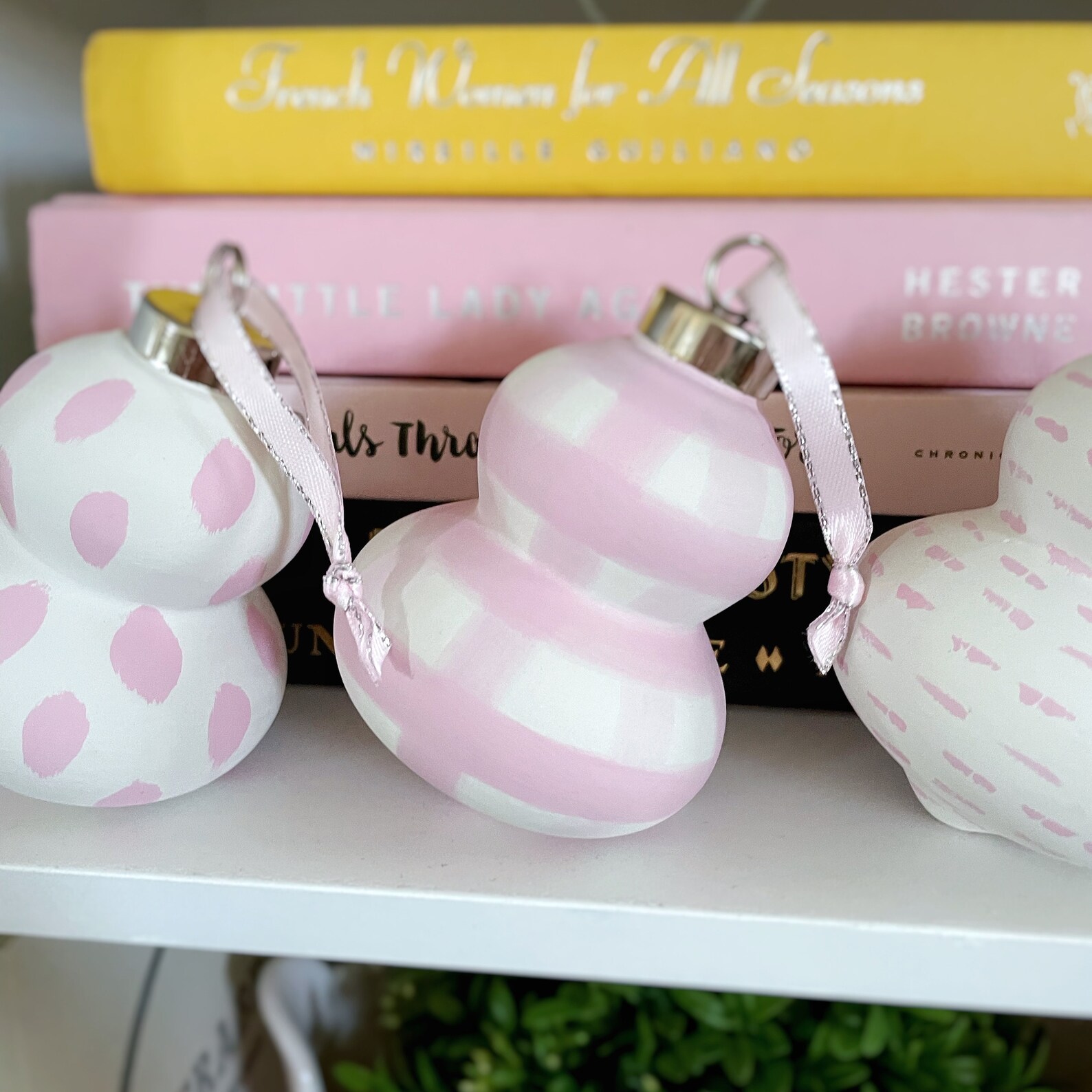 Hand Painted Ceramic Finial Ornaments, Pink & White Set - Etsy