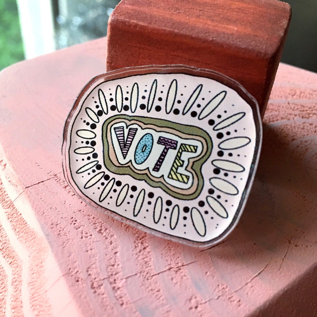 Acrylic Vote Pin USA Hand Design Mod Blush Pink Ultra Modern Graphic ...