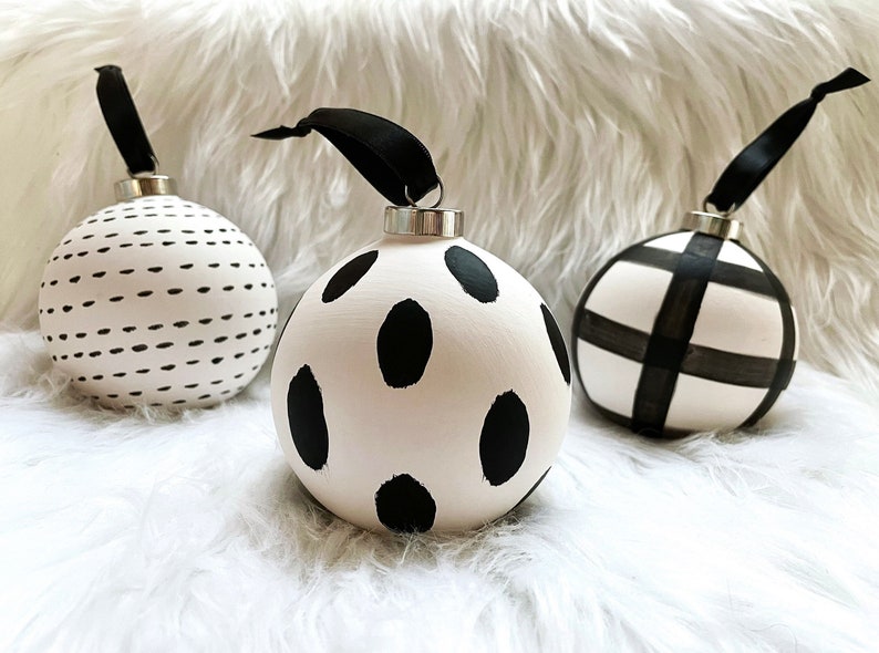 Black & White Christmas Ornament Single Modern Hand Painted - Etsy