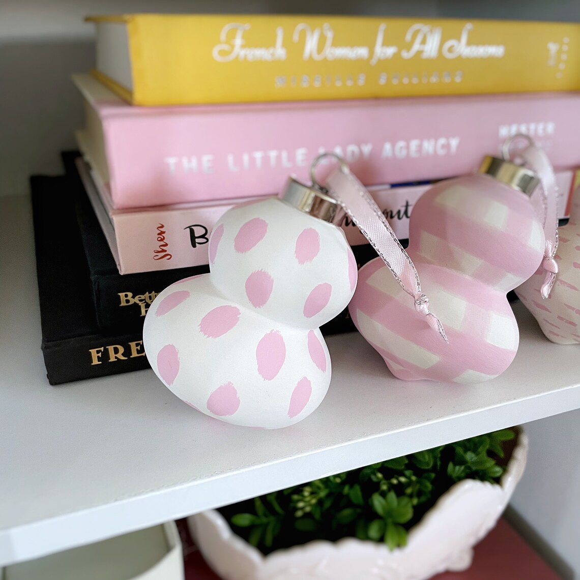 Hand Painted Ceramic Finial Ornaments, Pink & White Set - Etsy