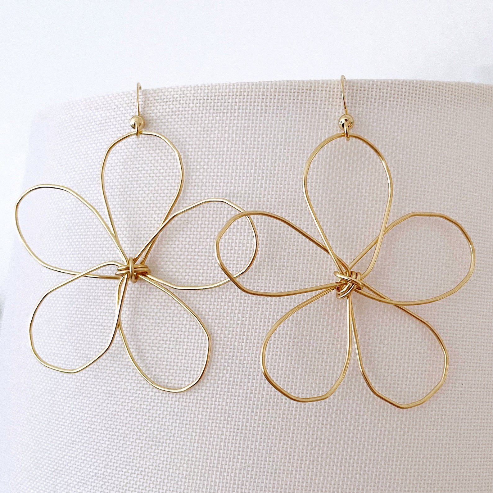 Large Gold Flower Statement Earrings Handworked Modern Floral Daisy ...