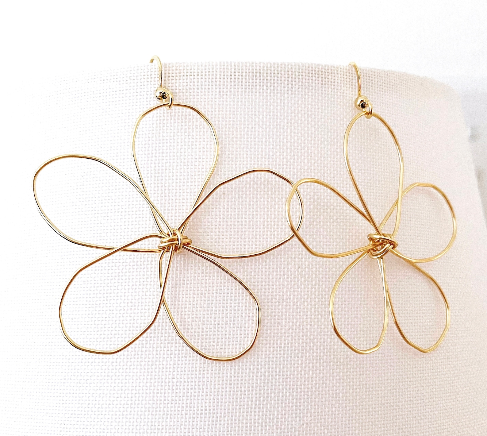 Large Gold Flower Statement Earrings Handworked Modern Floral Daisy ...