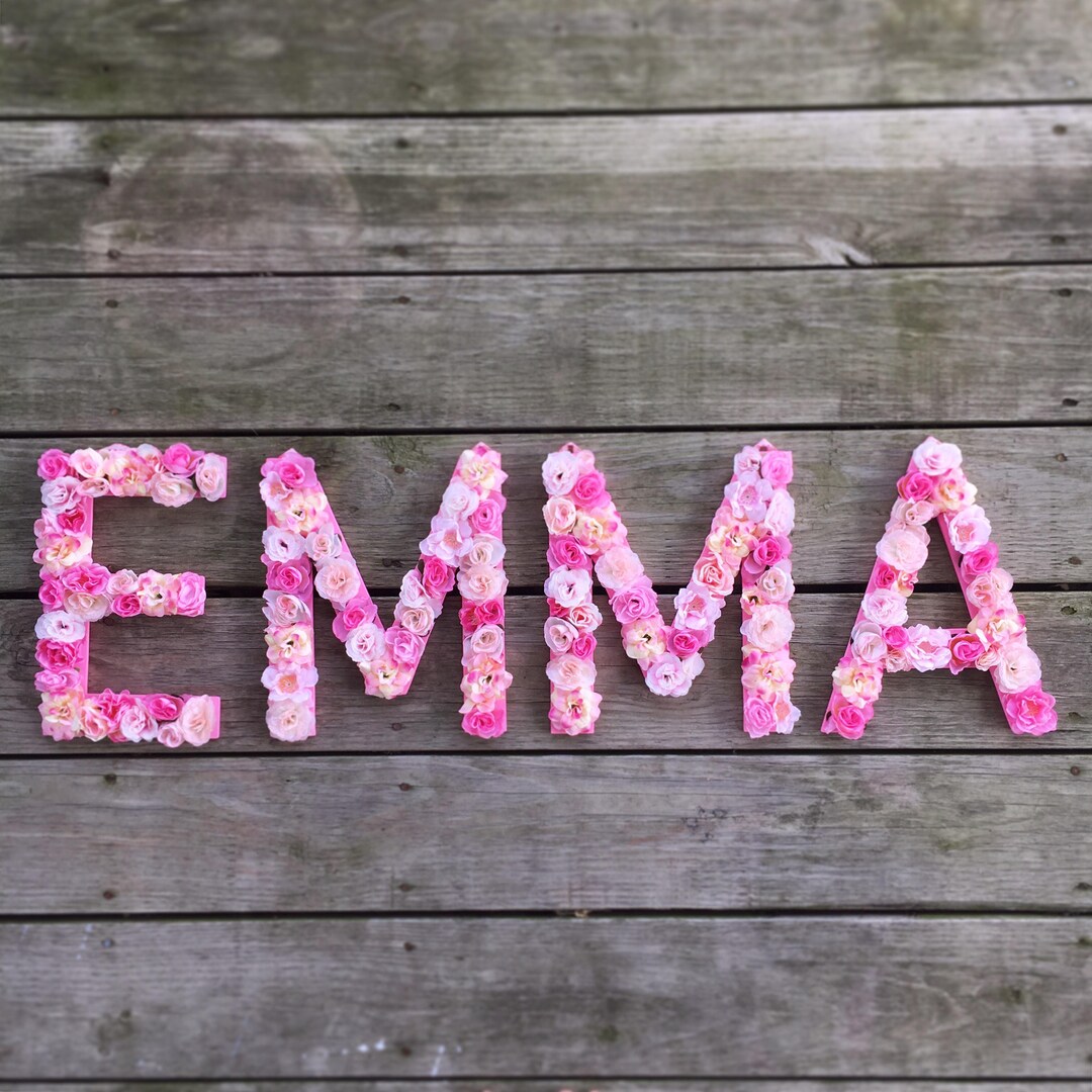 Pink Flower Letter or Number Wall Hanging, Floral Name Girls Nursery ...