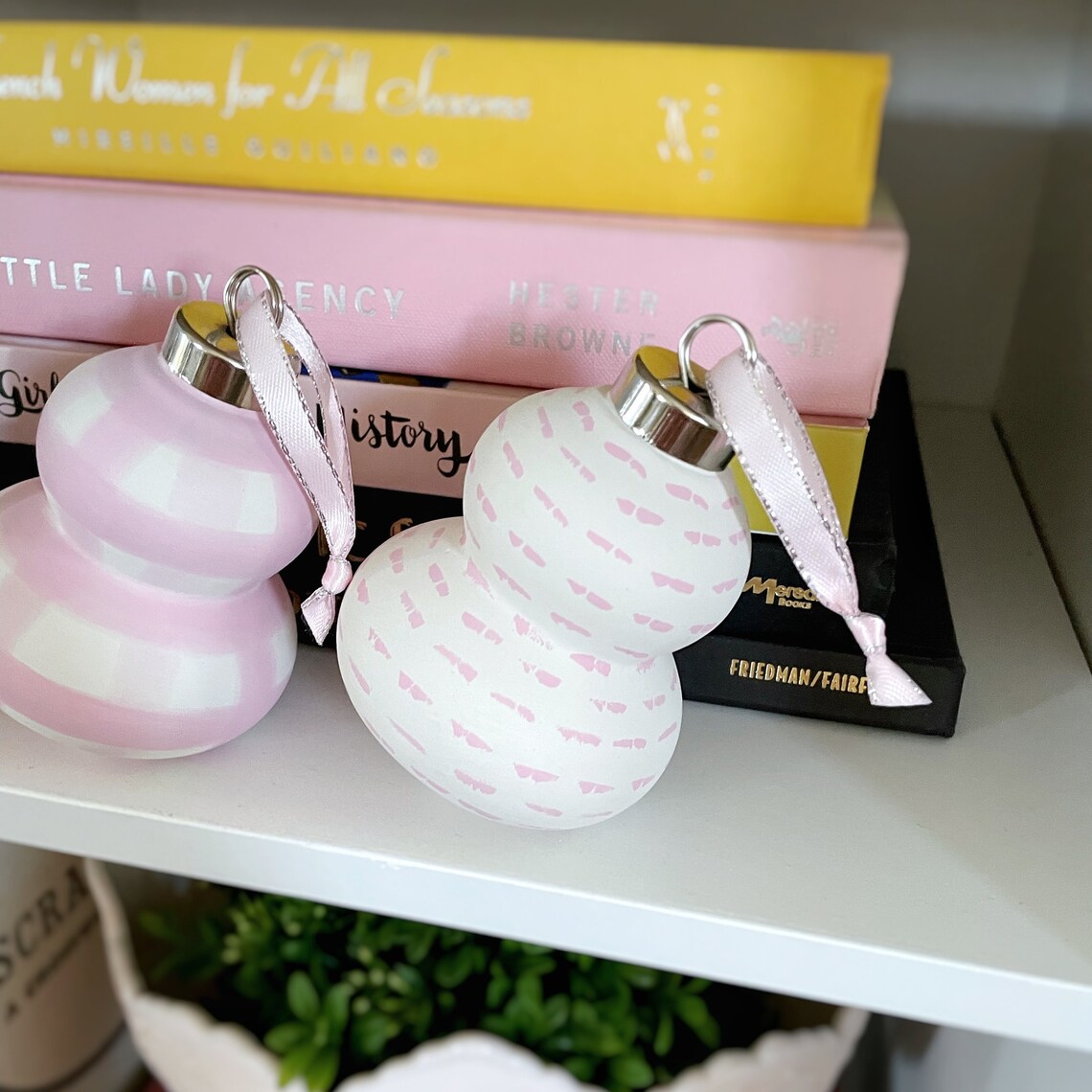 Hand Painted Ceramic Finial Ornaments, Pink & White Set - Etsy