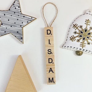 Letter Tile Christmas Tree Ornament Scrabble Game Holiday Word Greeting ...