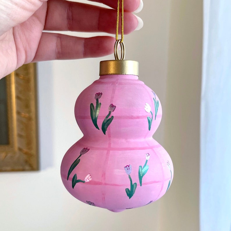 Whimsical Pink Tulip Finial Christmas Ornament Hand Painted Floral ...
