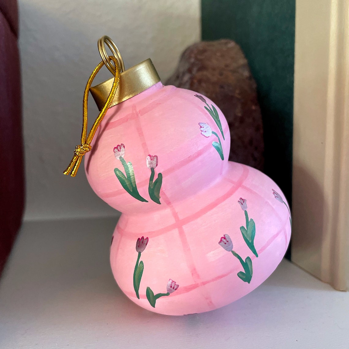 Whimsical Pink Tulip Finial Christmas Ornament Hand Painted Floral ...