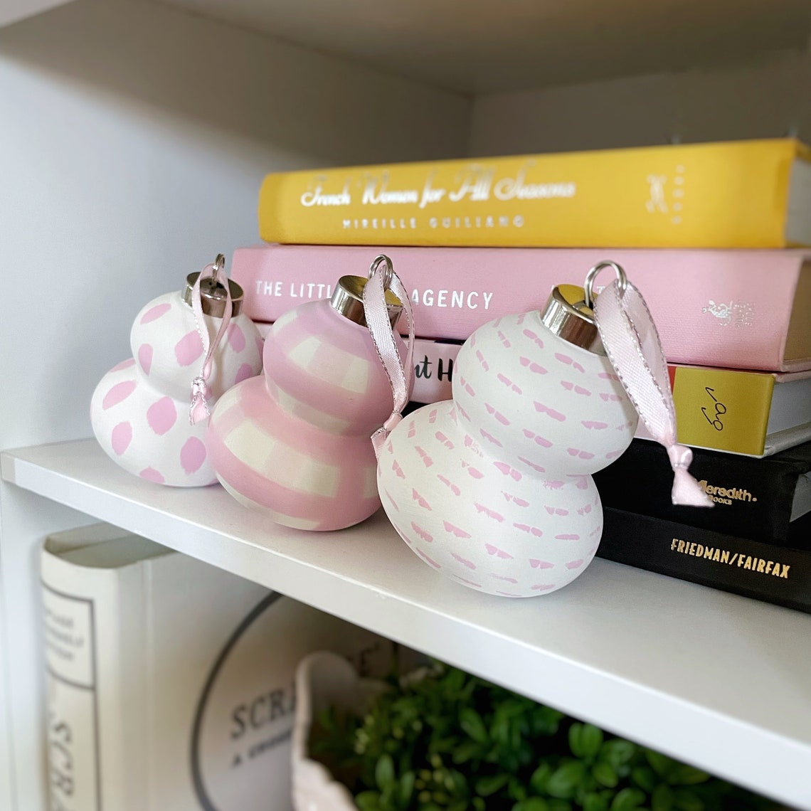 Hand Painted Ceramic Finial Ornaments, Pink & White Set - Etsy