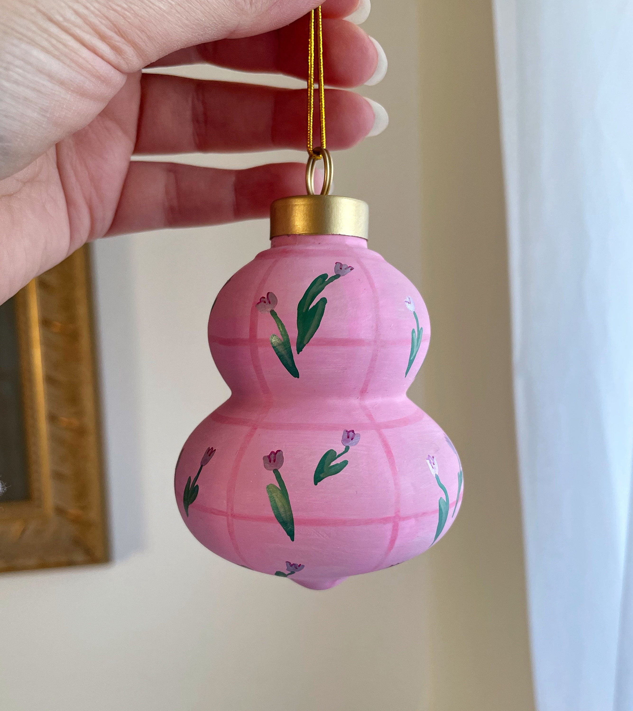 Whimsical Pink Tulip Finial Christmas Ornament Hand Painted Floral ...