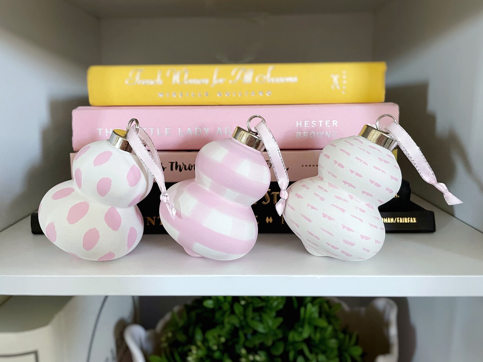 Hand Painted Ceramic Finial Ornaments, Pink & White Set - Etsy