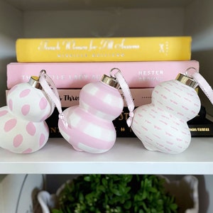 Modern Pink & White Finial Ornament Set Hand Painted Ceramic Barbiecore ...