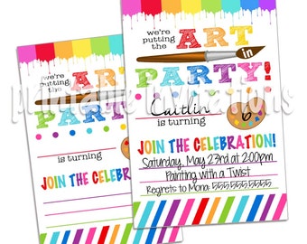 Art party invitation card template printable kids painting | Etsy