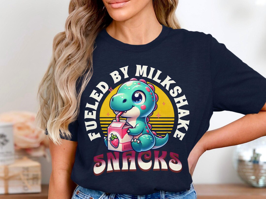 Cute Dinosaur Fueled by Milkshake Snacks, Unisex T-shirt for Adults ...
