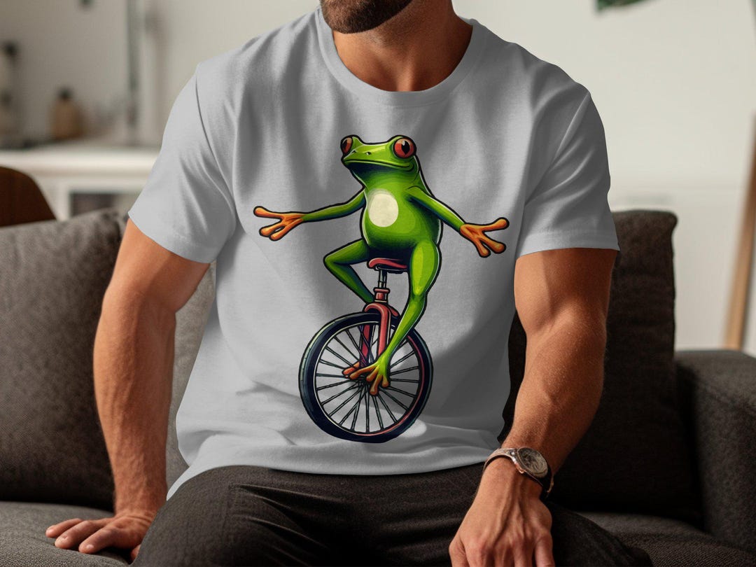 Funny Frog Unicycle Graphic T-shirt, Frog Riding Unicycle Shirt ...