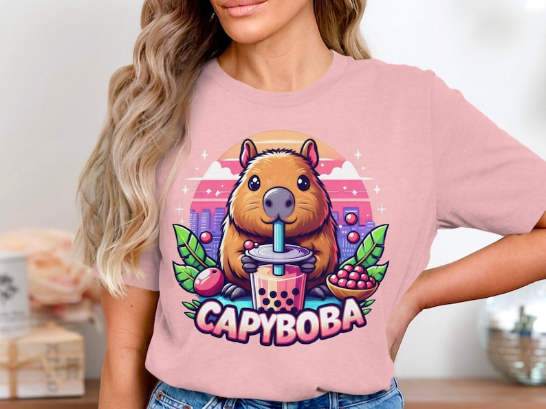 Funny Capybara Drinking Boba Tea Shirt Cute Animal Boba Lover T-shirt ...