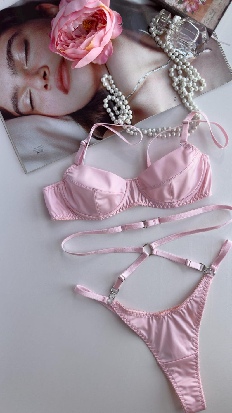 Pink Satin Lingerie Set Handmade Underwear Etsy