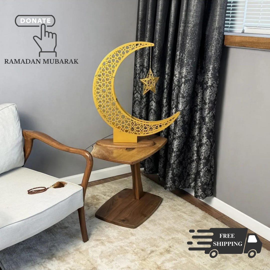 Ramadan Mubarak Islamic Muslim Gift Metal Crescent Moon With Star ...