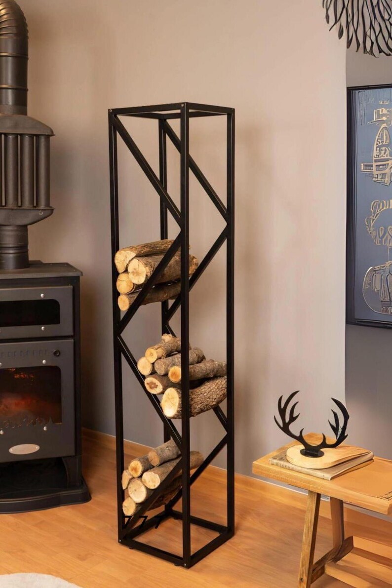 Metal Firewood Holder, Firewood Rack, Decorative Fireplace Wood Hoder ...
