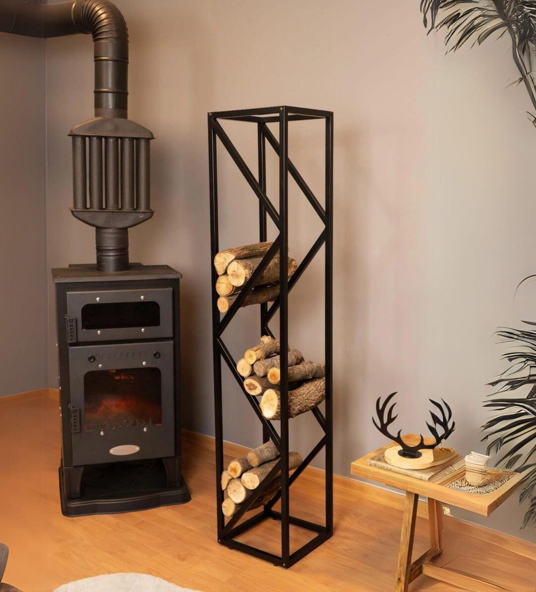 Metal Firewood Holder, Firewood Rack, Decorative Fireplace Wood Hoder ...