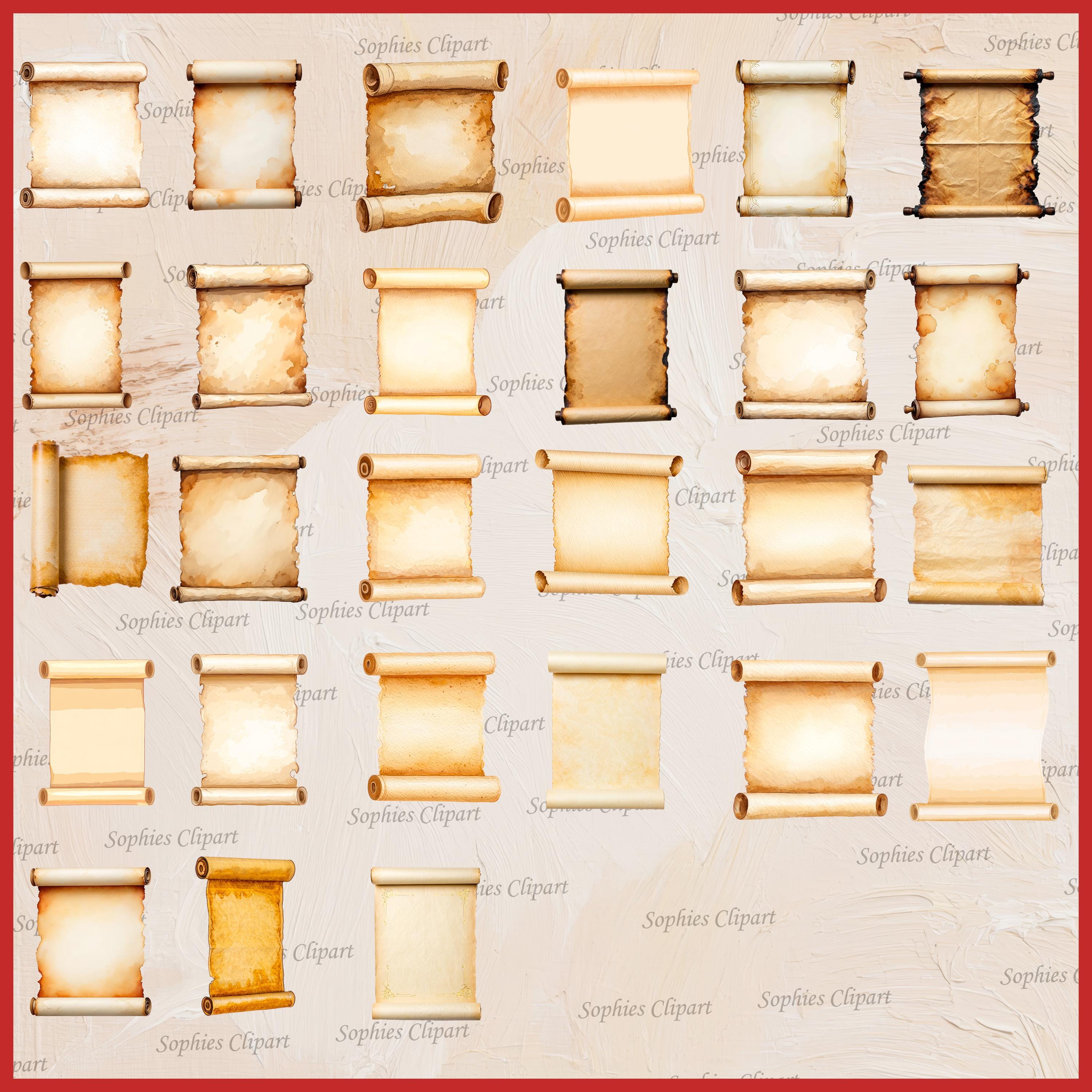 Watercolor Antique Parchment Scroll PNG Vintage Old Paper Clipart ...