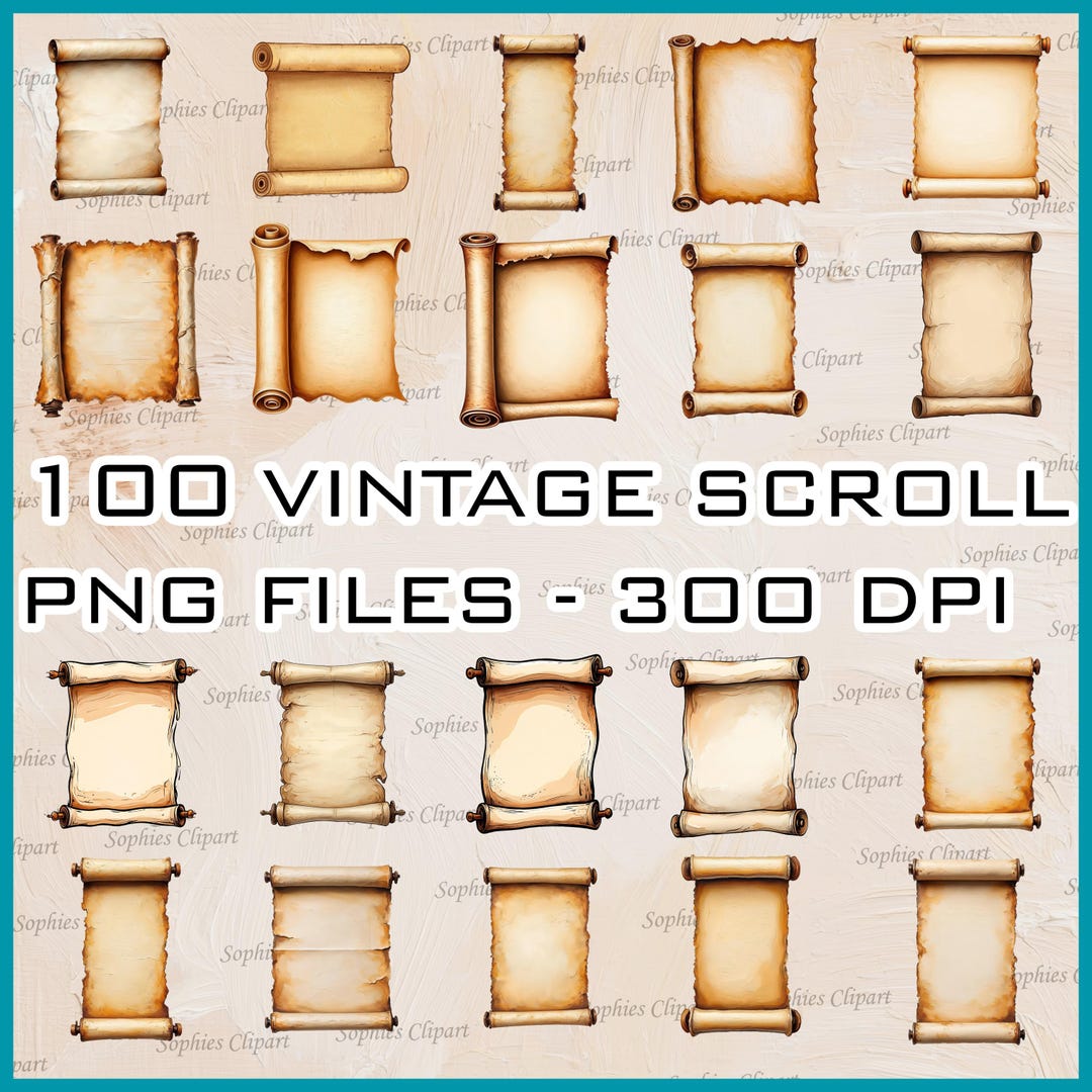 100 Vintage Scroll Clipart PNG Bundle | Medieval Parchment Paper Clip ...