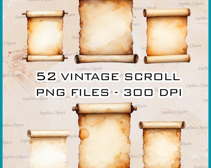 Watercolor Paper Scroll Clipart, Png Bundle, Vintage Clip Art, Antique ...