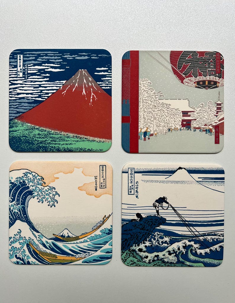 Set of 12 Vintage Japanese Fine Art YKIYOE Coasters (artists: Utamaro ...