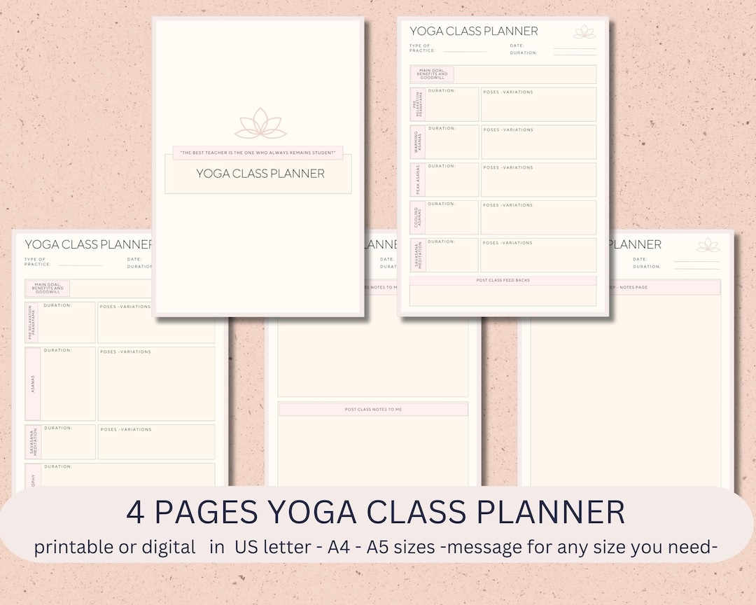 Printable Yoga Class Planner: Teacher Journal Template (digital ...