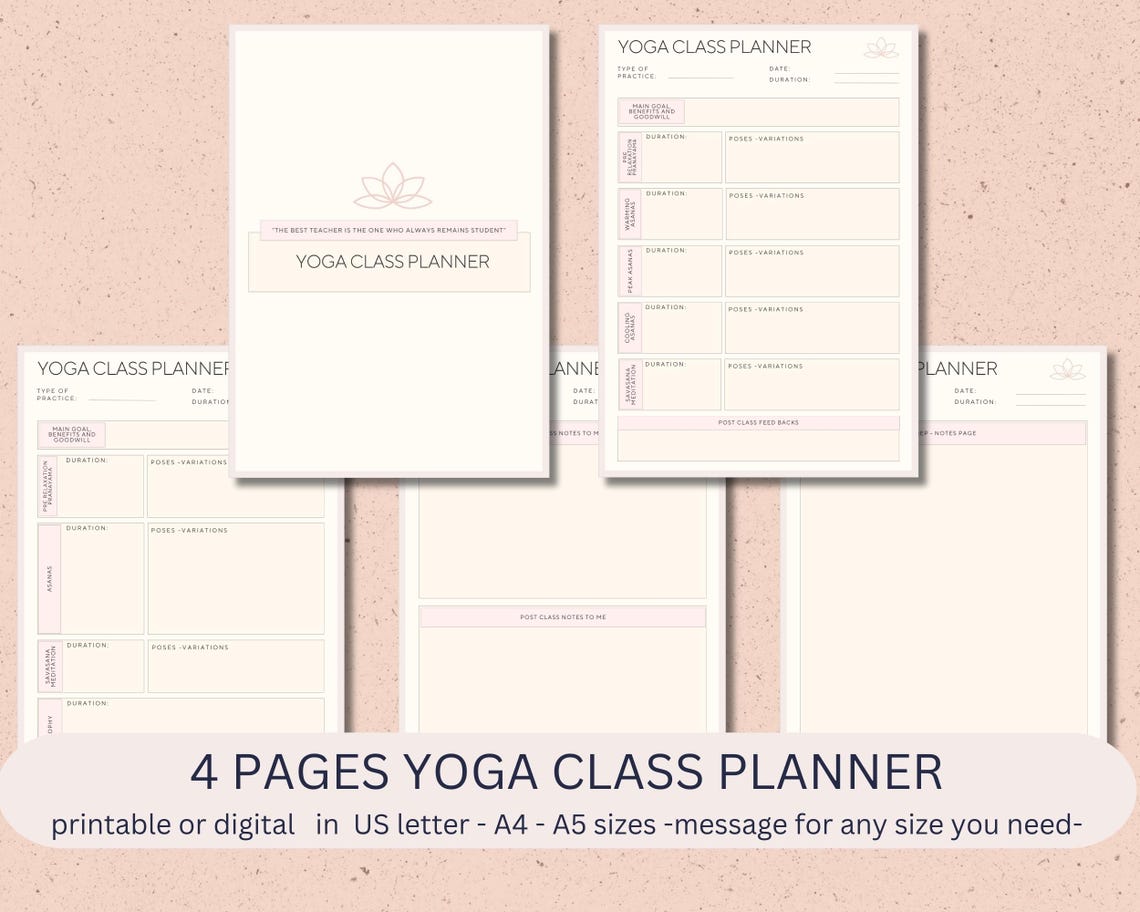 Printable Yoga Class Planner: Teacher Journal Template (digital ...