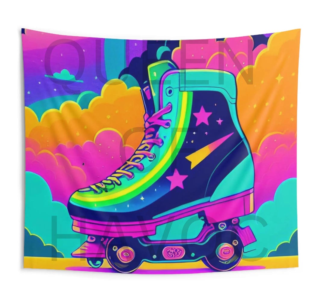 Retro Star Roller Skate Wall Tapestry, 70s Vintage Style Home Decor ...