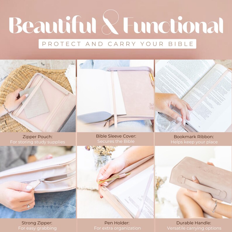 Pink Floral Vegan Leather Bible Cover: Christian Women's Bible Study ...