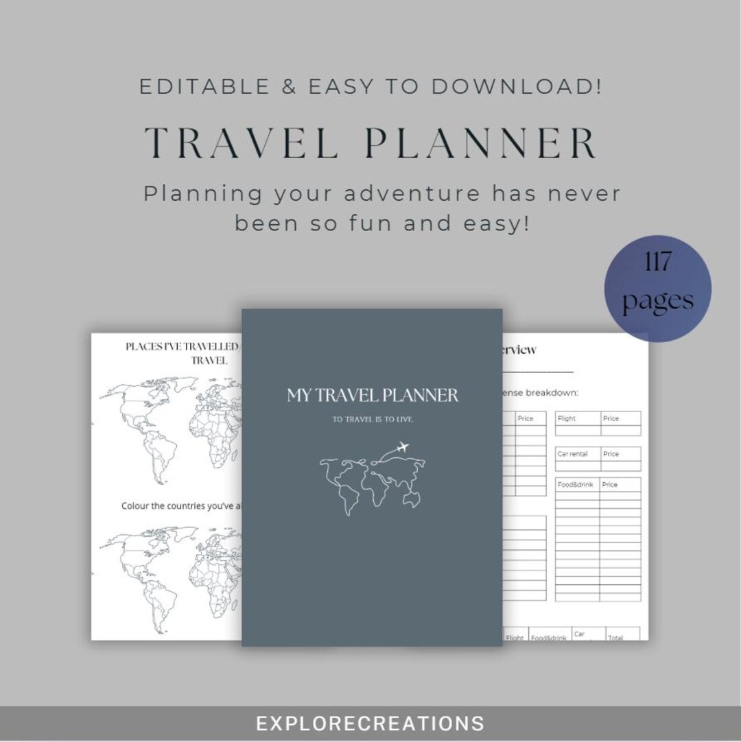 Printable Travel Planner (117 Pages) | Vacation Planner and Trip ...
