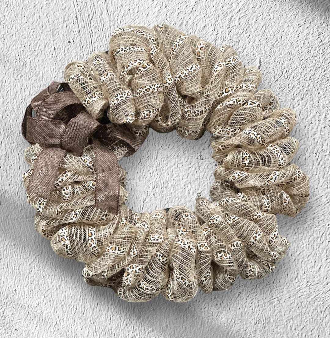 Burlap and Cheetah Wreath, Mesh Wreath With Burlap & Cheetah Print ...