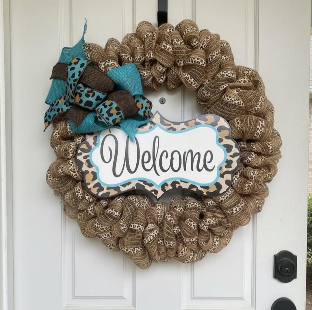 Cheetah Print Welcome Wreath, Front Door Decor - Etsy