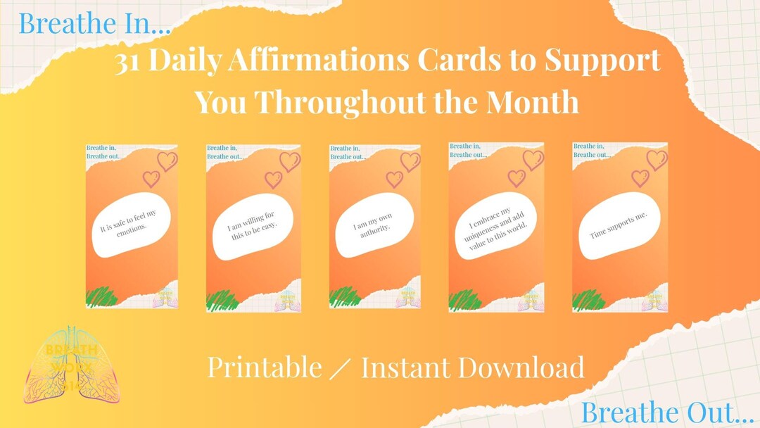 Daily Affirmation Cards With Breathwork (PDF Download), Monthly ...