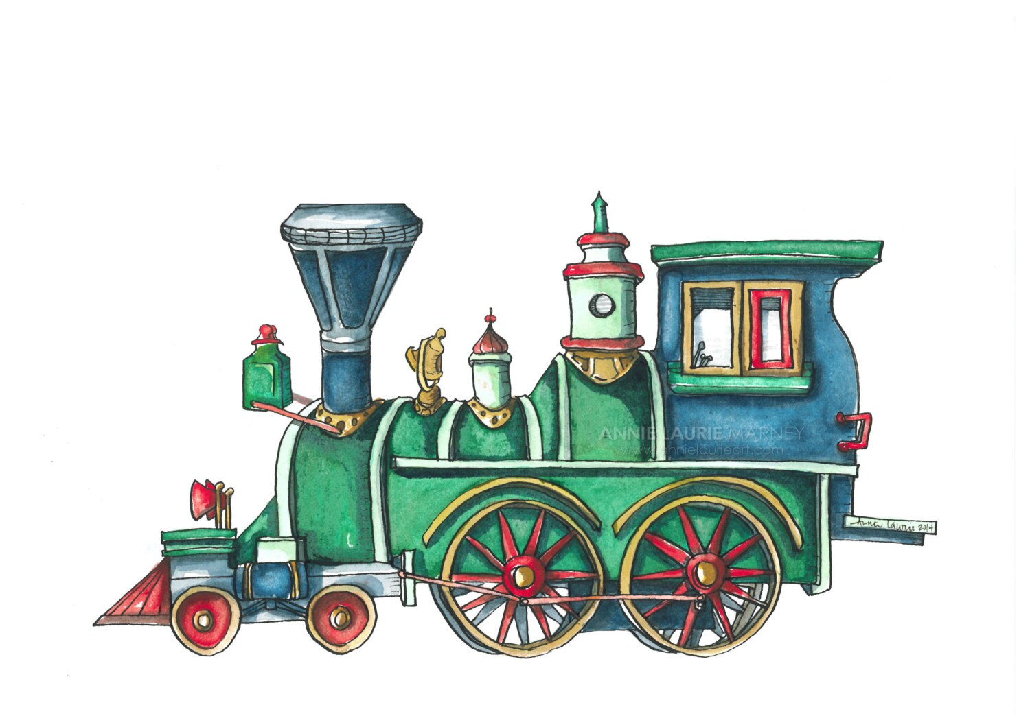 Vintage Train - 8x10" Watercolor Print - Greentrain, Engine, - Etsy